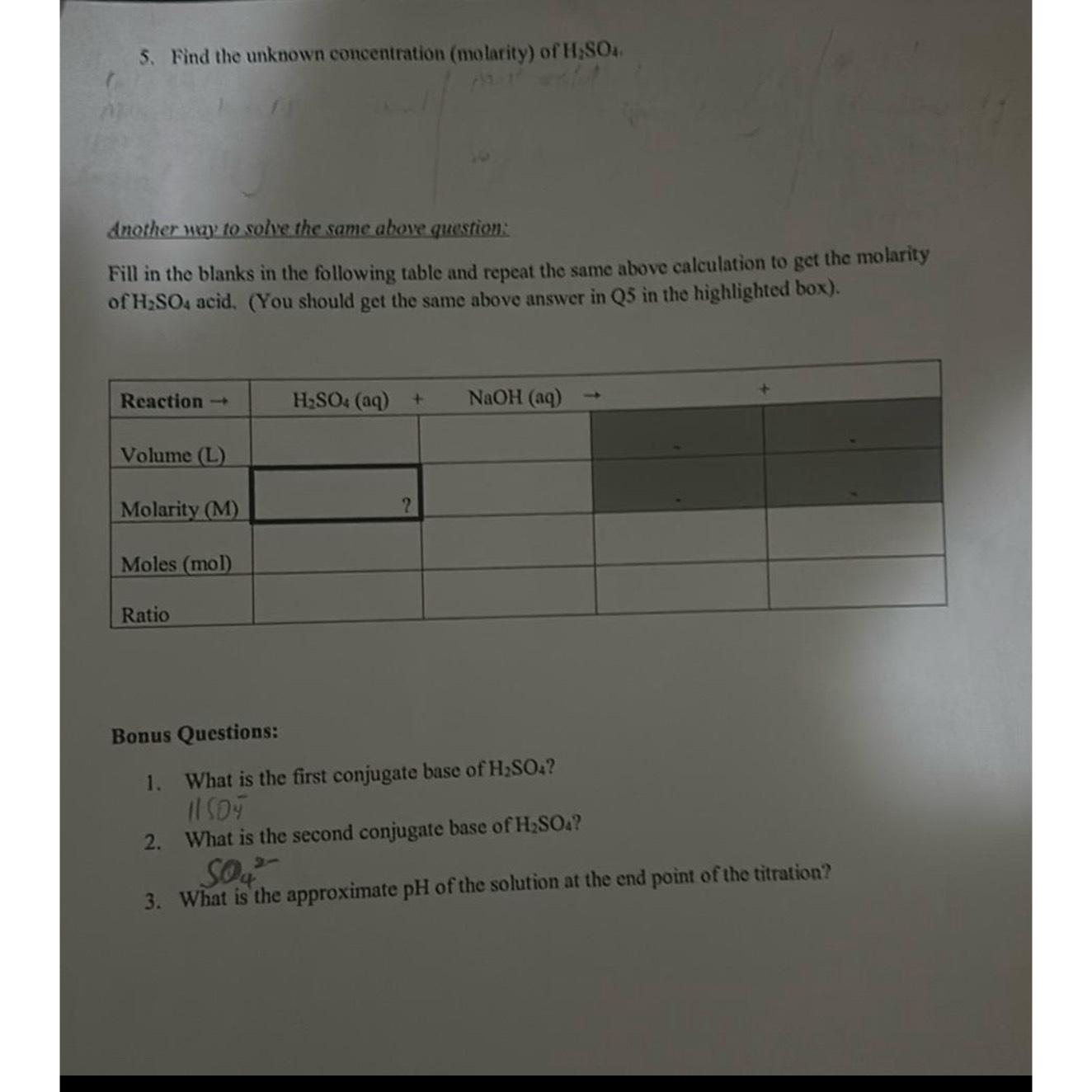 Find the unknown concentration (molarity) ﻿of | Chegg.com