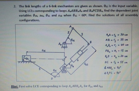 Solved 2. The link lengths of a 6-link mechanism are given | Chegg.com