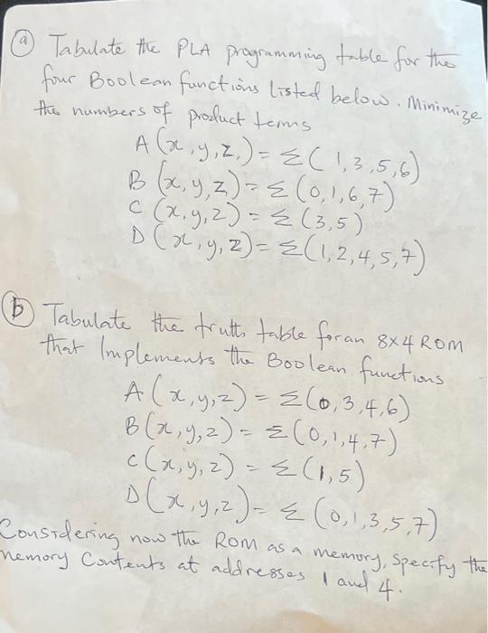 Solved (a) Tabulate the PLA programming table for the four | Chegg.com