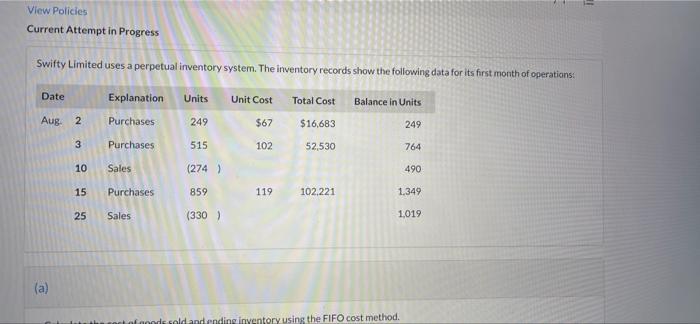 Solved View Policies Current Attempt in Progress Swifty | Chegg.com