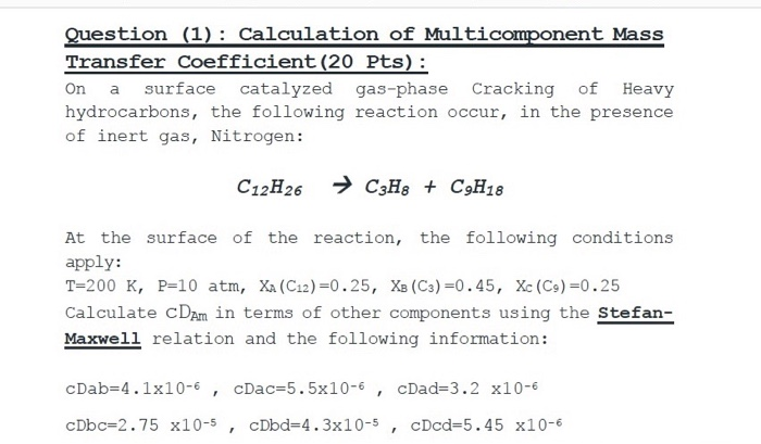 Question (1): Calculation of Multicomponent Mass | Chegg.com