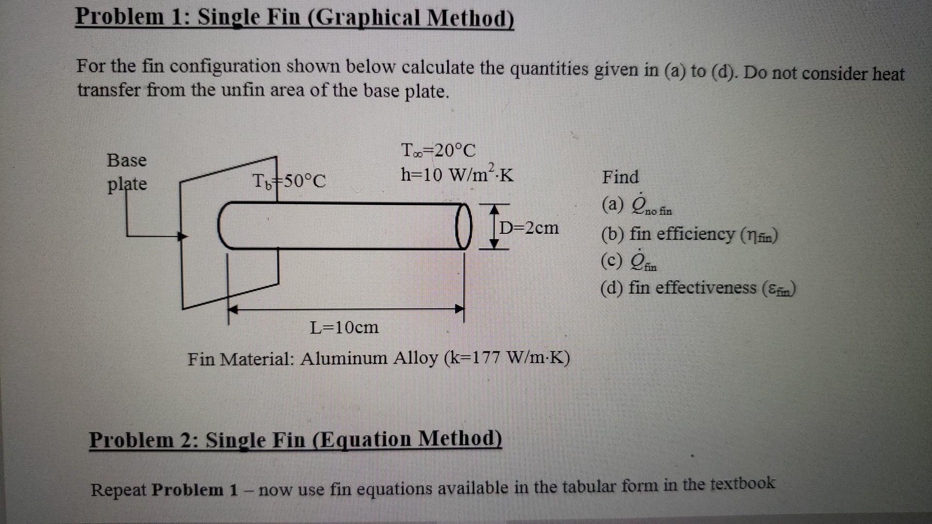 Solved For the fin configuration shown below calculate the | Chegg.com