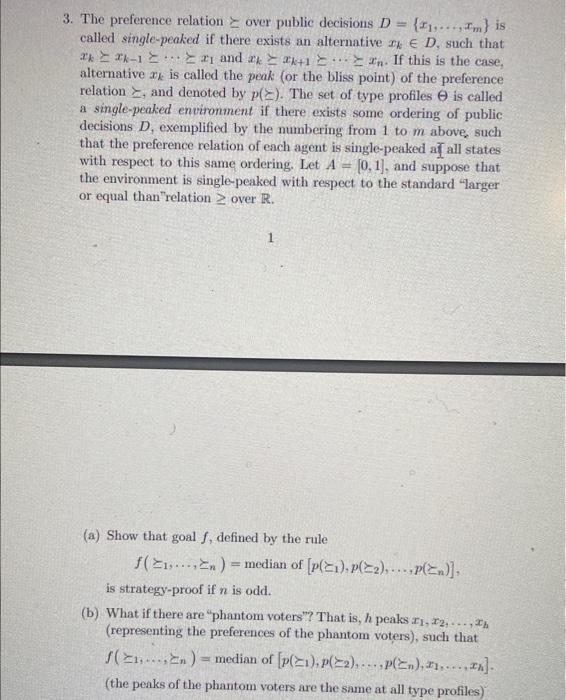 3. The preference relation ⪰ over public decisions | Chegg.com