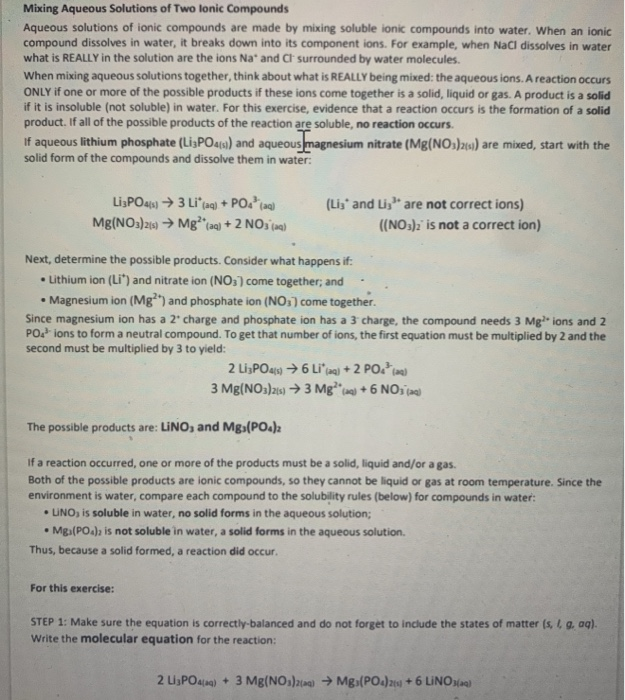 Solved Mixing Aqueous Solutions of Two lonic Compounds | Chegg.com