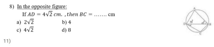 Solved 8) In the opposite figure: If AD=42 cm, then | Chegg.com