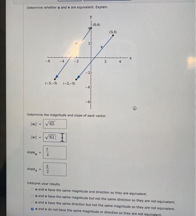 Solved Determine whether u and v are equivalent. Explain. | Chegg.com