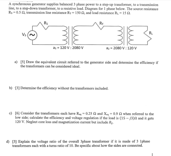 A synchronous generator supplies balanced 3 ﻿phase | Chegg.com