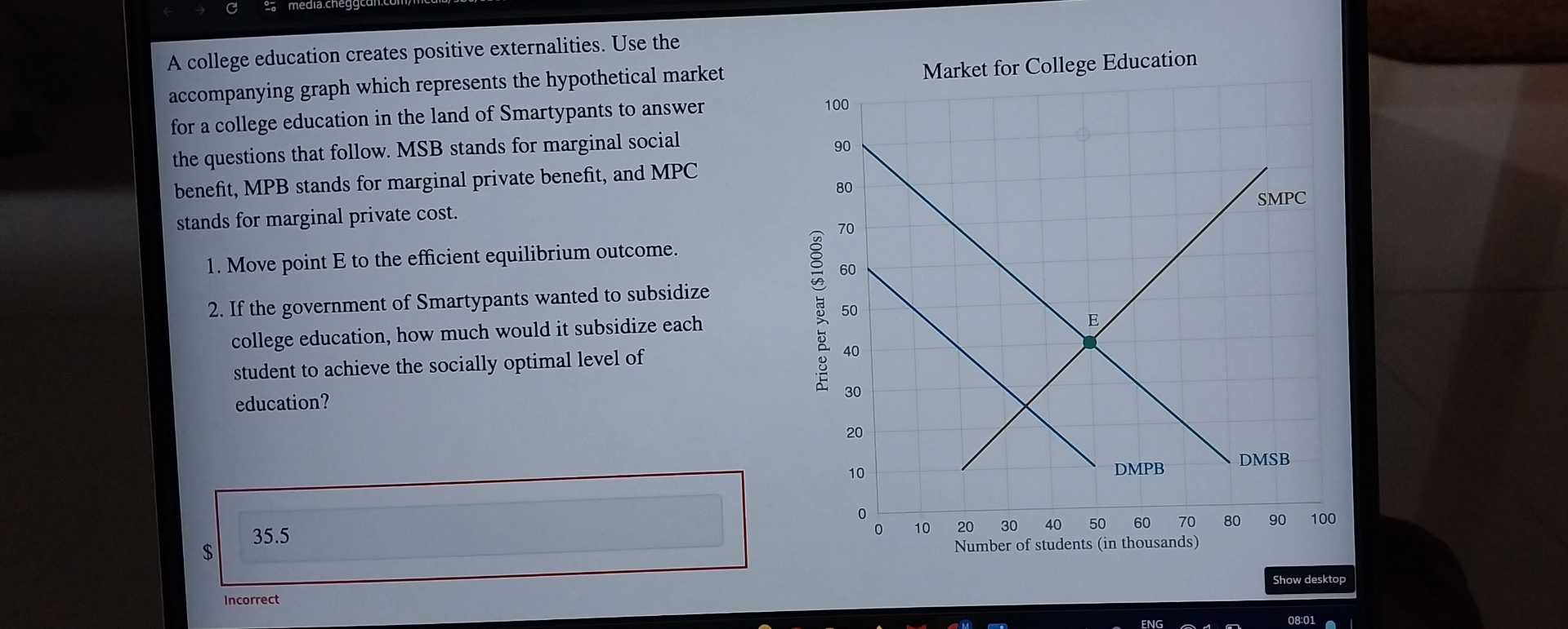 Solved A college education creates positive externalities. | Chegg.com