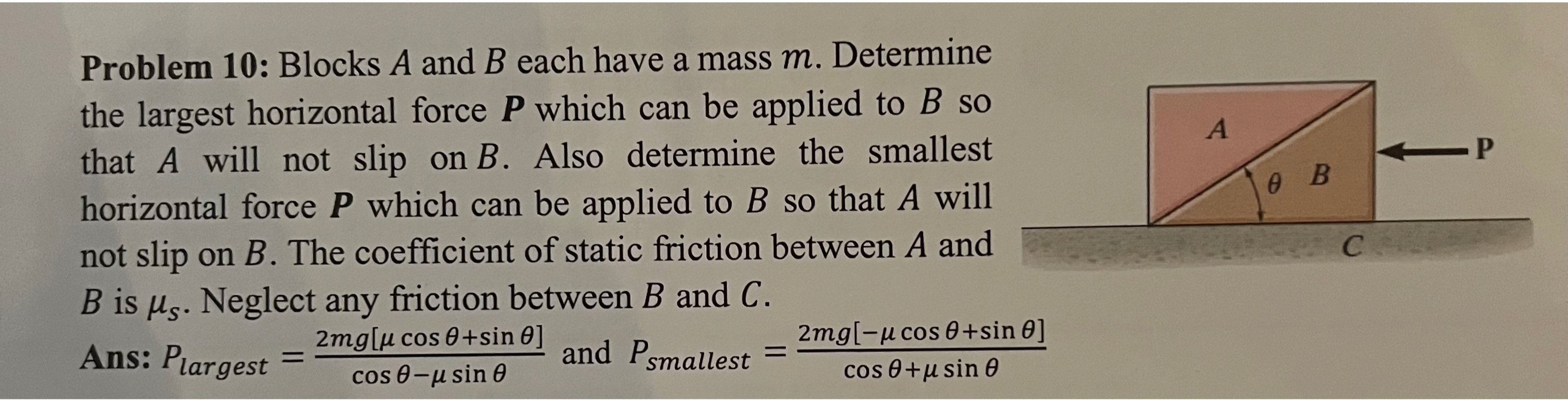 Solved Problem 10: Blocks A and B ﻿each have a mass m. | Chegg.com