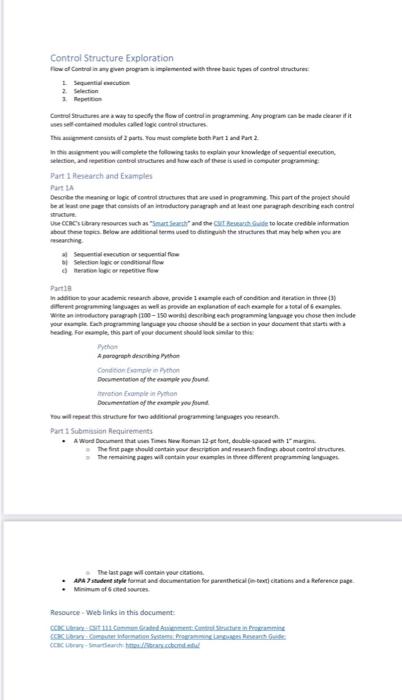Solved Control Structure Exploration Flow of Control in any | Chegg.com