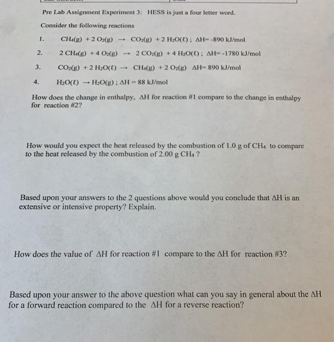 Solved Pre Lab Assignment Experiment 3: HESS is just a four | Chegg.com