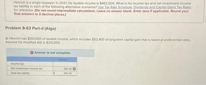 Solved Henrich is a single taxpayer. In 2021, his taxable | Chegg.com