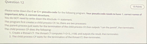 Solved Question 12Please write down the C or C pseudo-code | Chegg.com
