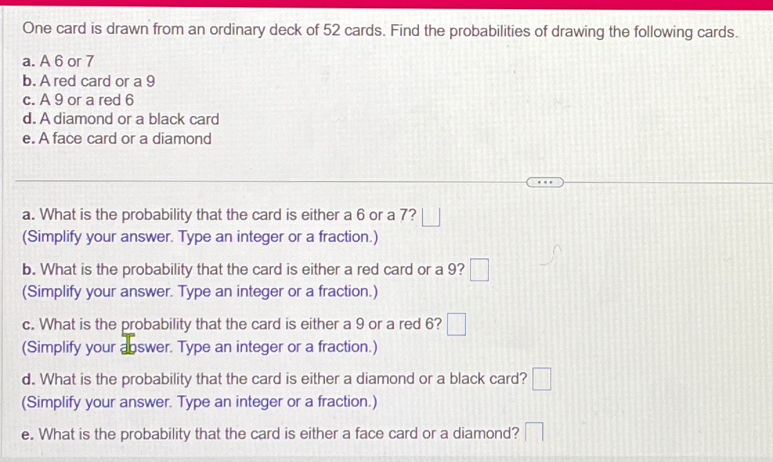 Solved One card is drawn from an ordinary deck of 52 ﻿cards. | Chegg.com