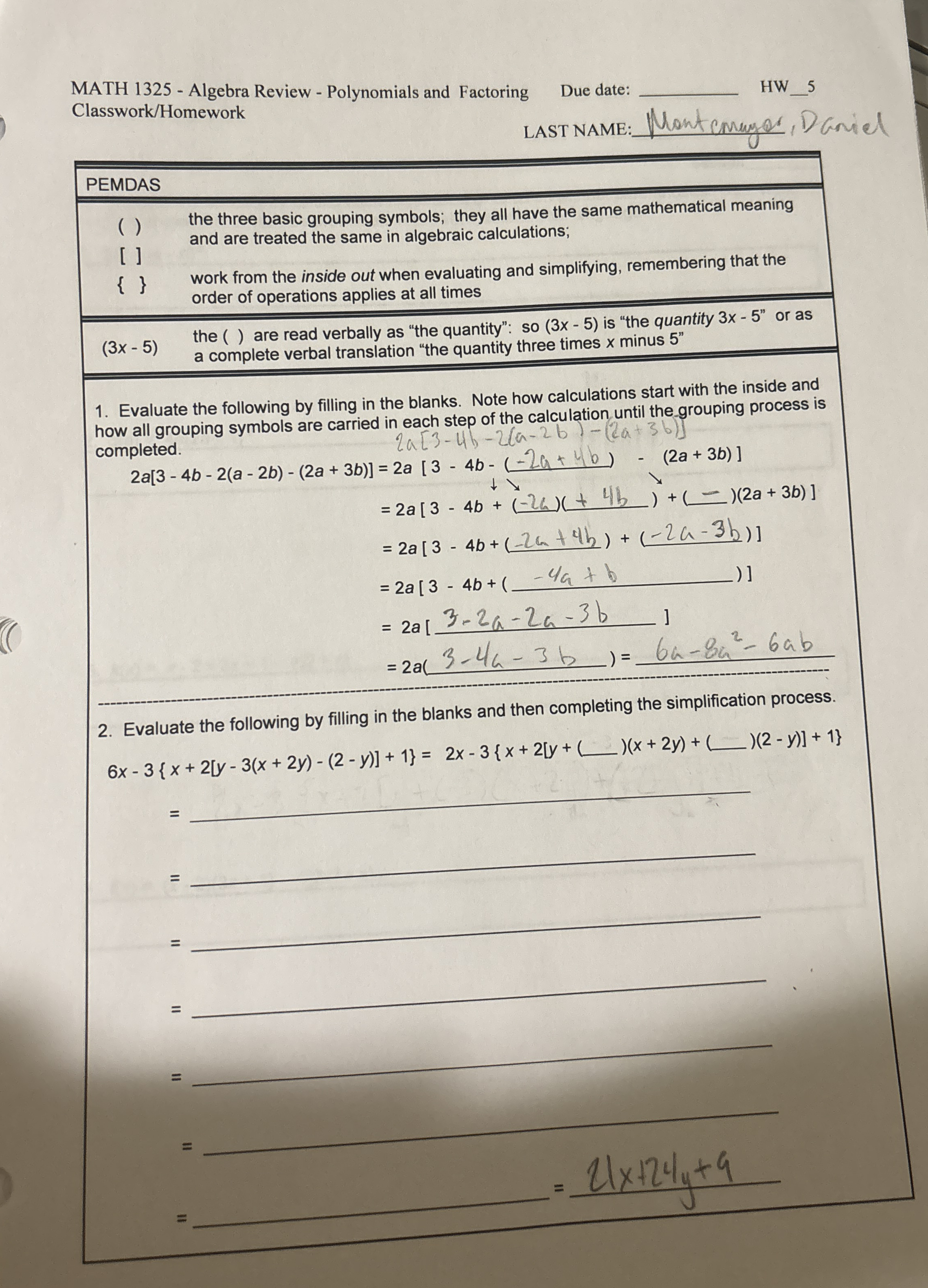 Solved MATH 1325 - ﻿Algebra Review - ﻿Polynomials and | Chegg.com