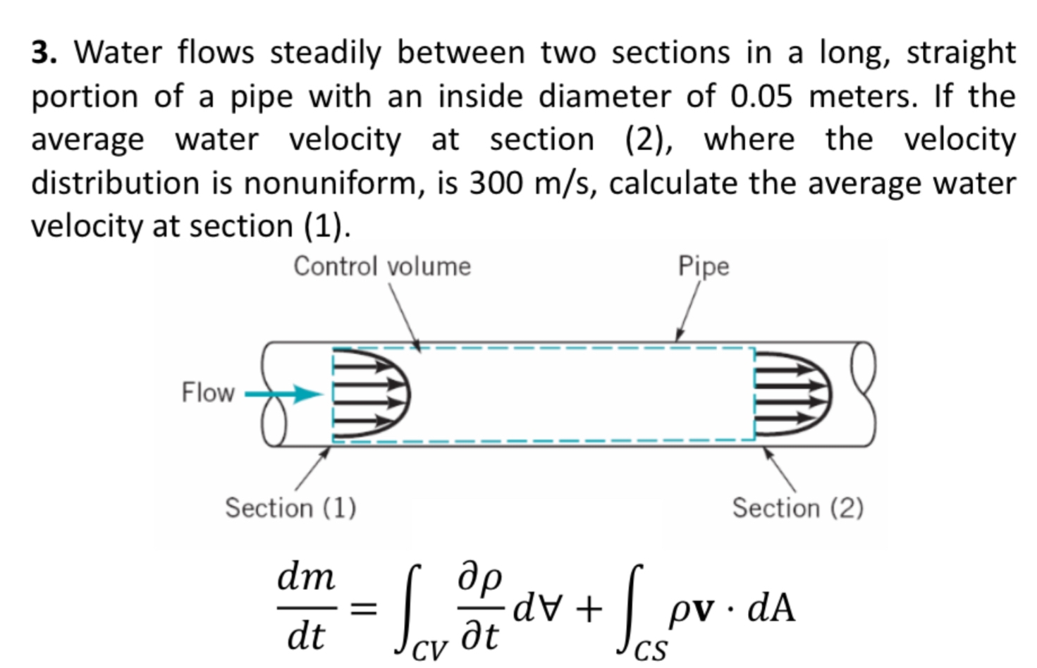 Solved Water flows steadily between two sections in a long, | Chegg.com