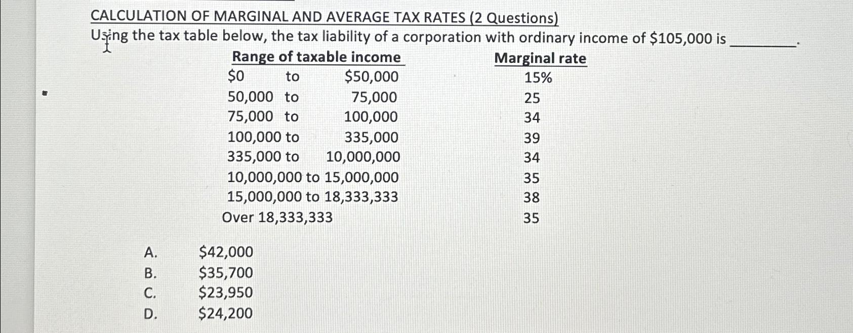 Solved CALCULATION OF MARGINAL AND AVERAGE TAX RATES (2 | Chegg.com