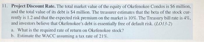 Solved 1. Project Discount Rate. The total market value of | Chegg.com