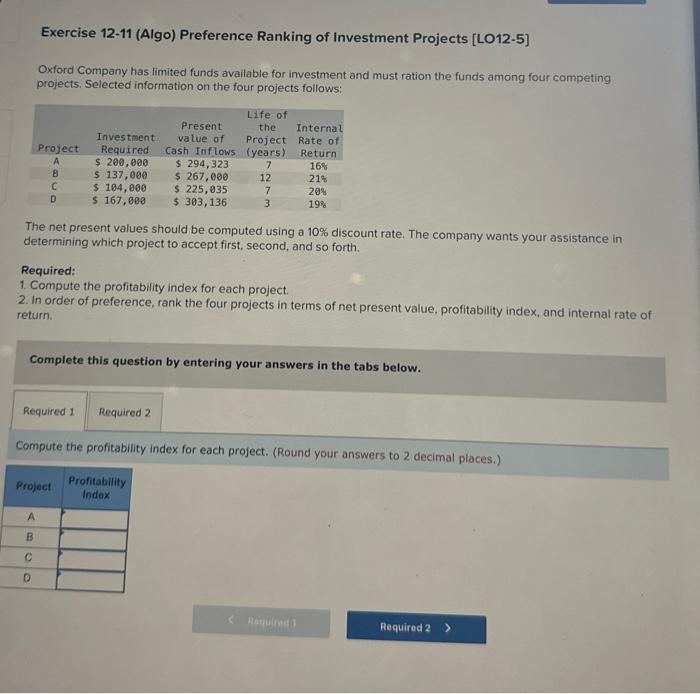 Solved Exercise 12-11 (Algo) Preference Ranking of | Chegg.com