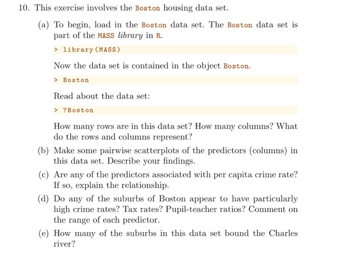 Solved 10. This exercise involves the Boston housing data | Chegg.com
