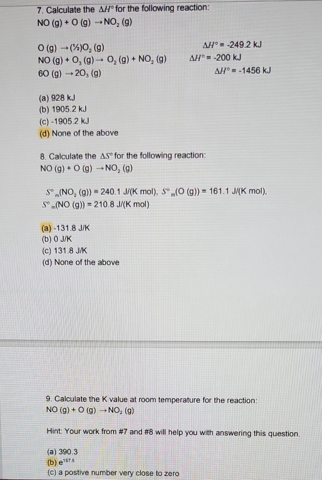 Solved 7. Calculate the ΔH∘ for the following reaction: | Chegg.com