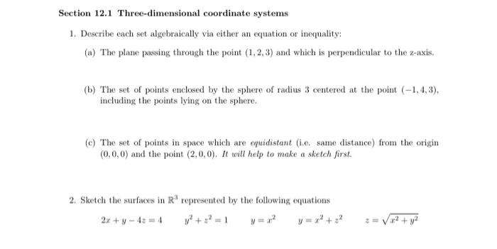 Solved Section 12.1 Three-dimensional coordinate systems 1. | Chegg.com