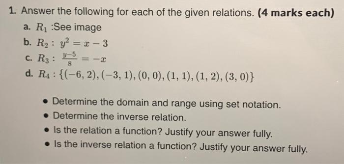 Solved 1. Answer the following for each of the given | Chegg.com