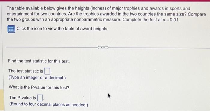 Solved The table available below gives the heights (inches) | Chegg.com