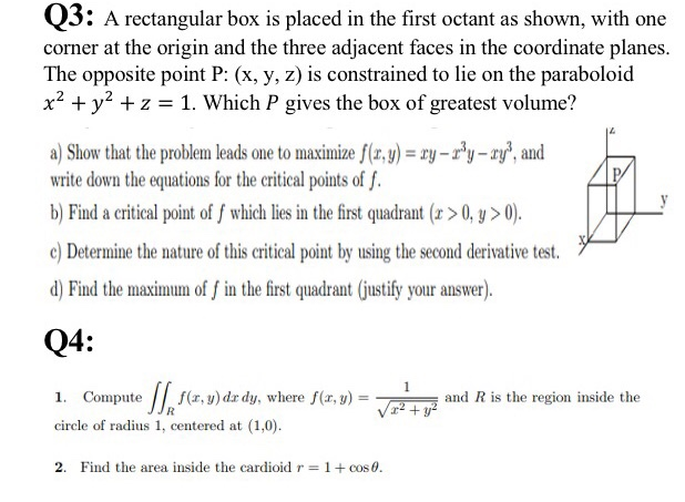 Solved Q3: A rectangular box is placed in the first octant | Chegg.com