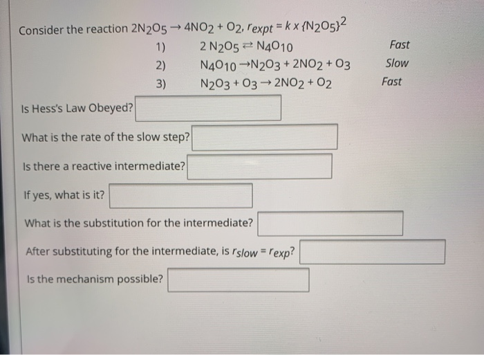 Solved Consider the reaction 2N205 — 4NO2 + O2, rexpt = | Chegg.com