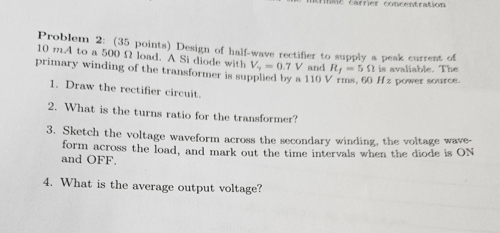 Solved Problem 2: (35 points) Design of half-wave rectifier | Chegg.com