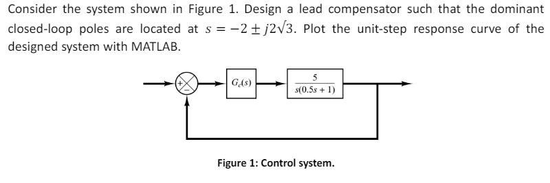 Solved Consider the system shown in Figure 1. ﻿Design a lead | Chegg.com