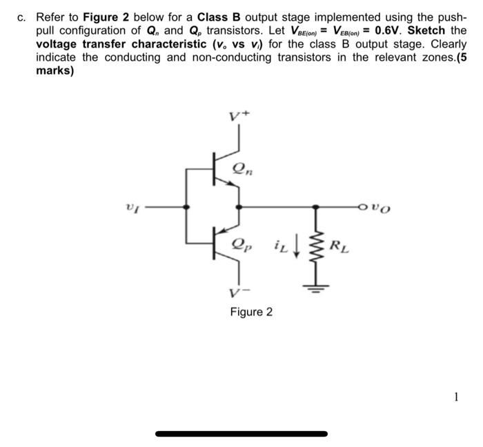 Solved c. Refer to Figure 2 below for a Class B output stage | Chegg.com