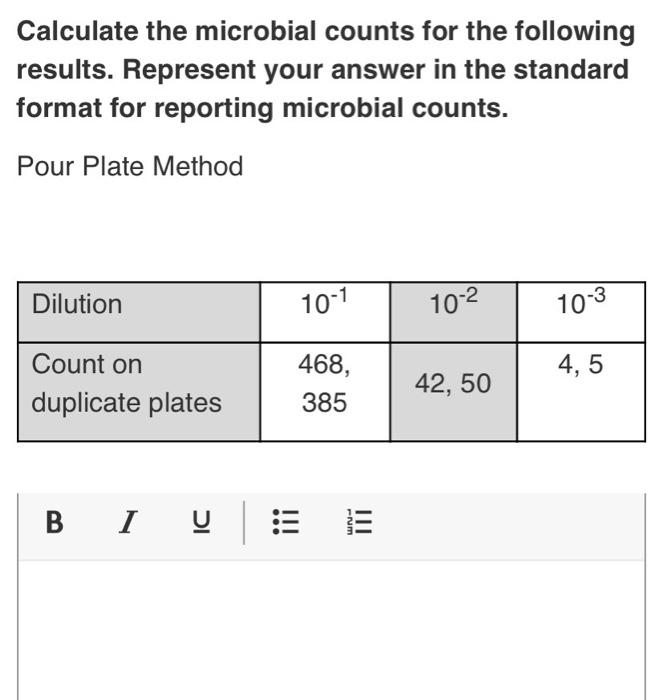 Solved Calculate the microbial counts for the following | Chegg.com