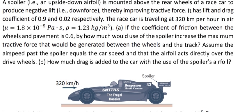 Solved A spoiler (i.e., ﻿an upside-down airfoil) ﻿is mounted | Chegg.com