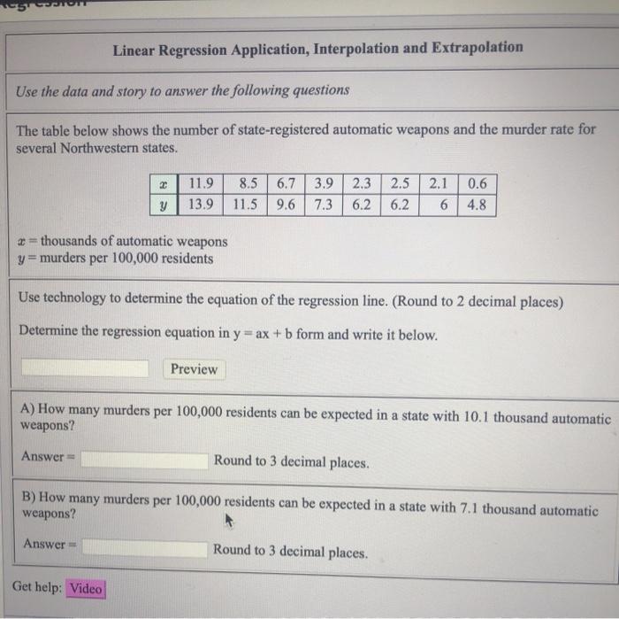 Solved GOTON Linear Regression Application, Interpolation | Chegg.com