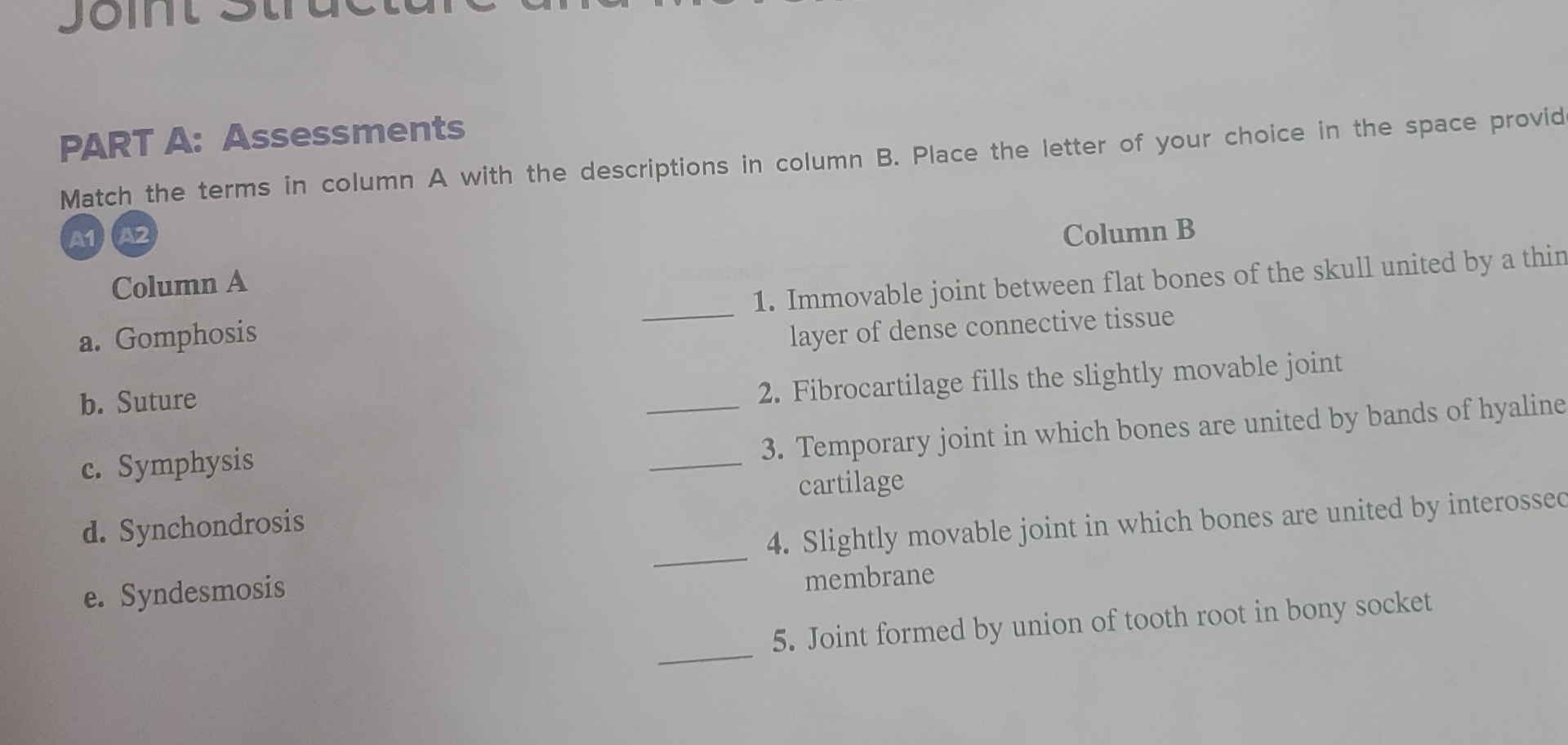 Solved PART A: AssessmentsMatch the terms in column A with | Chegg.com