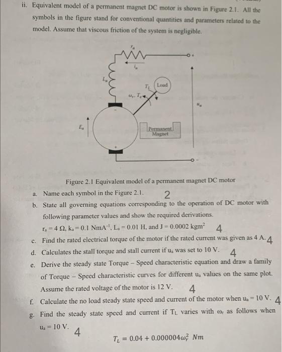 Solved ii. Equivalent model of a permanent magnet DC motor | Chegg.com