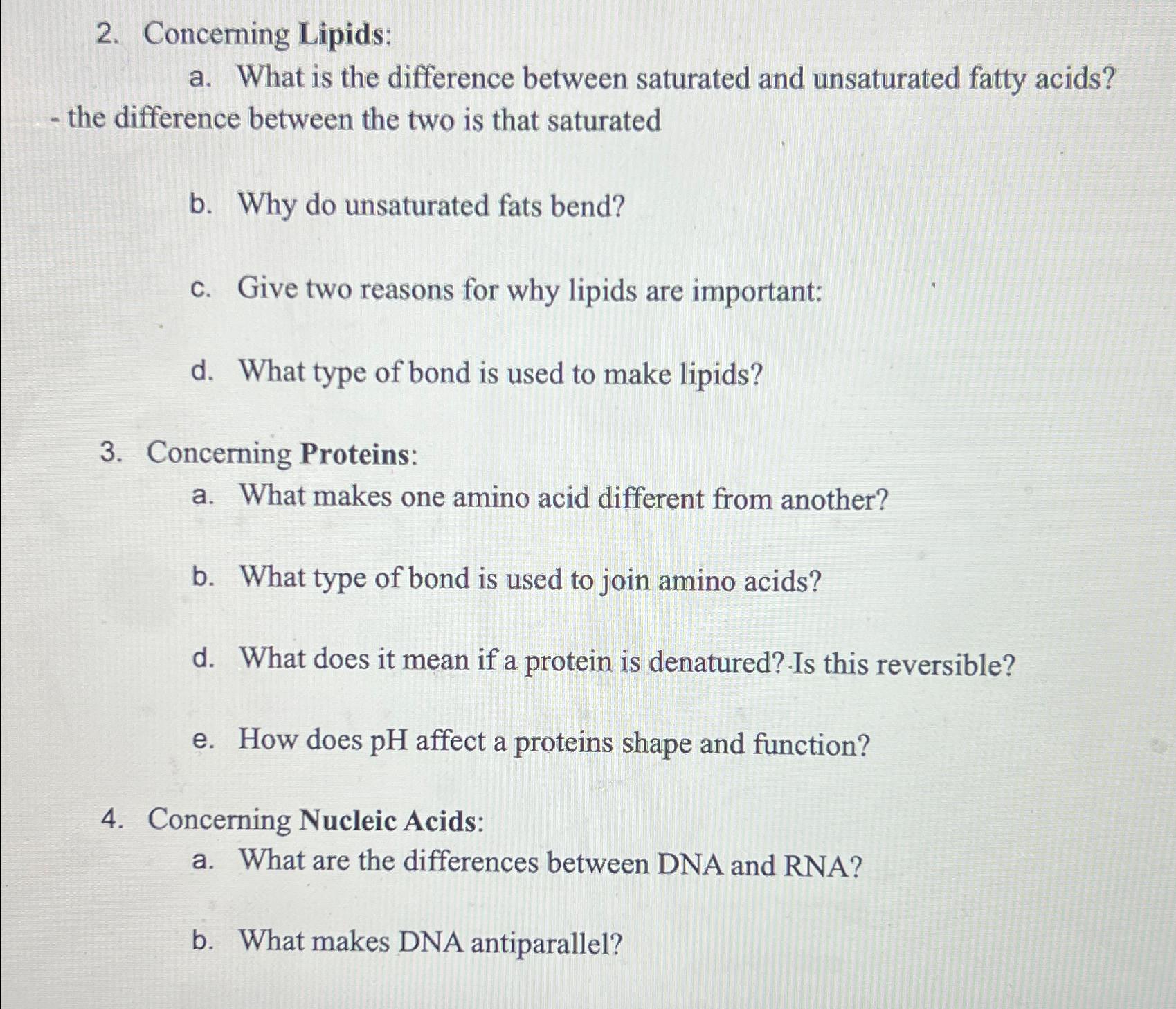 Solved Concerning Lipids:a. ﻿What is the difference between | Chegg.com