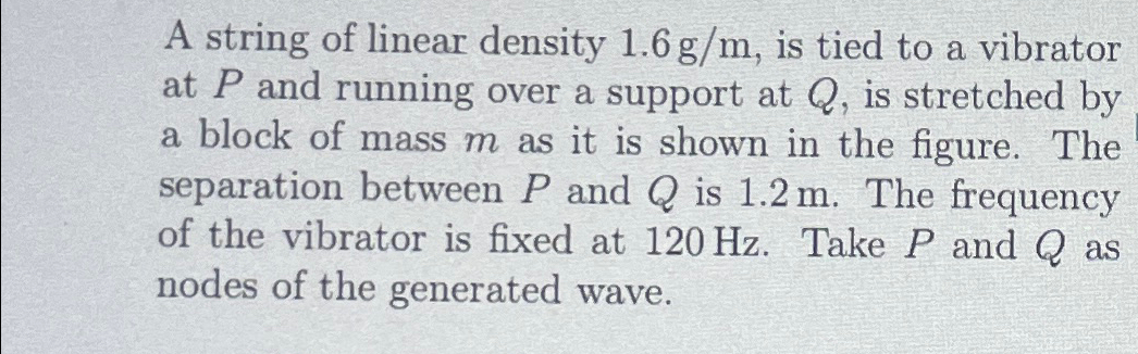 Solved A string of linear density 1.6gm, ﻿is tied to a | Chegg.com