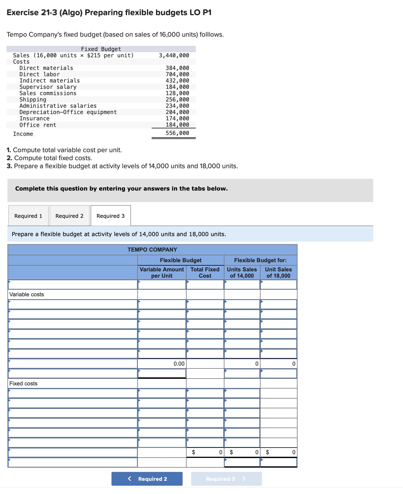 Solved Exercise 21-3 (Algo) Preparing flexible budgets LO | Chegg.com Solved Exercise 21-3 (Algo) Preparing flexible budgets LO | Chegg.com