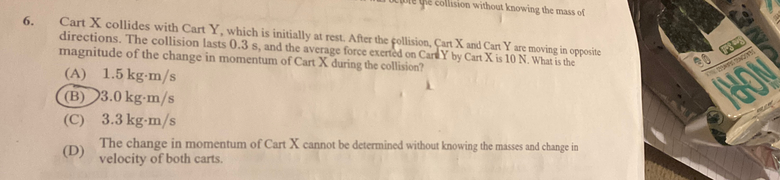 Solved Cart x ﻿collides with Cart Y, ﻿which is initially at | Chegg.com
