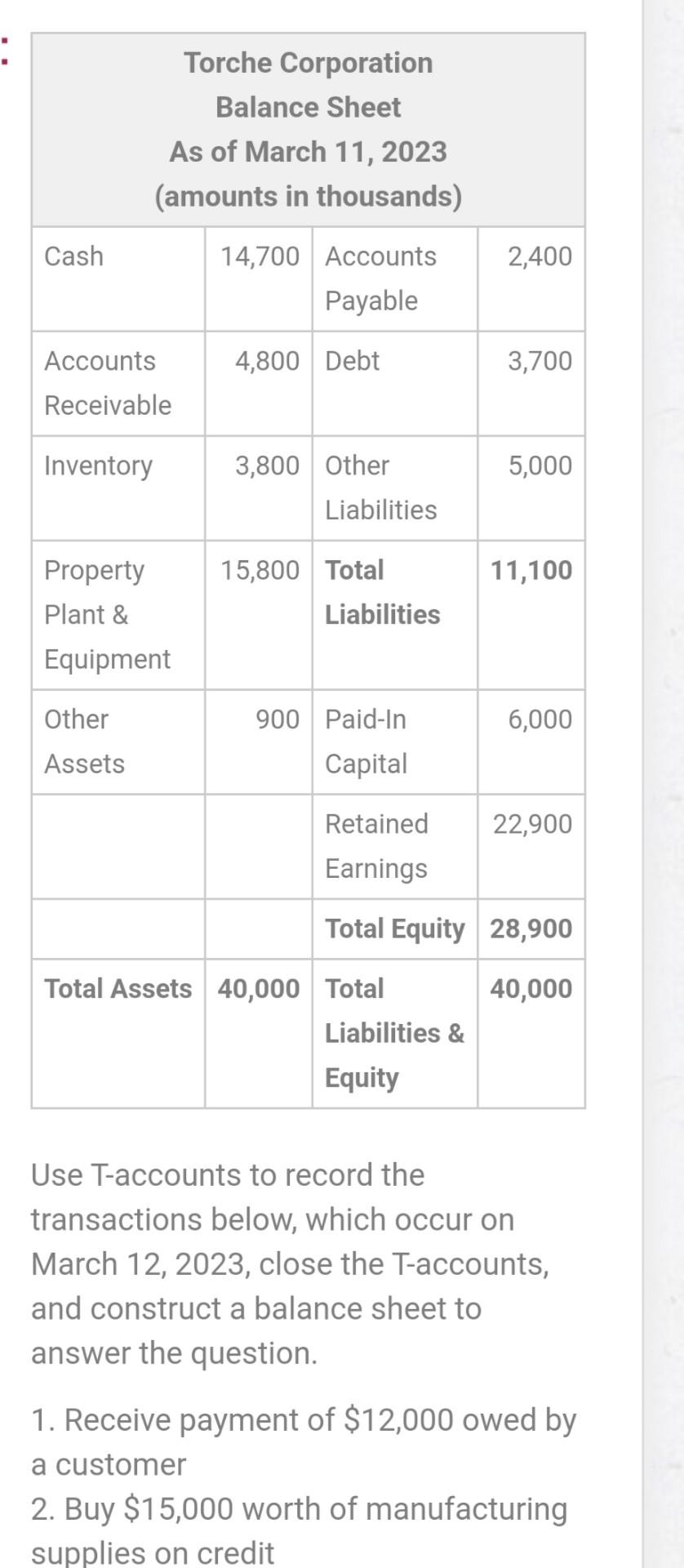 Solved Use T-accounts to record the transactions below, | Chegg.com