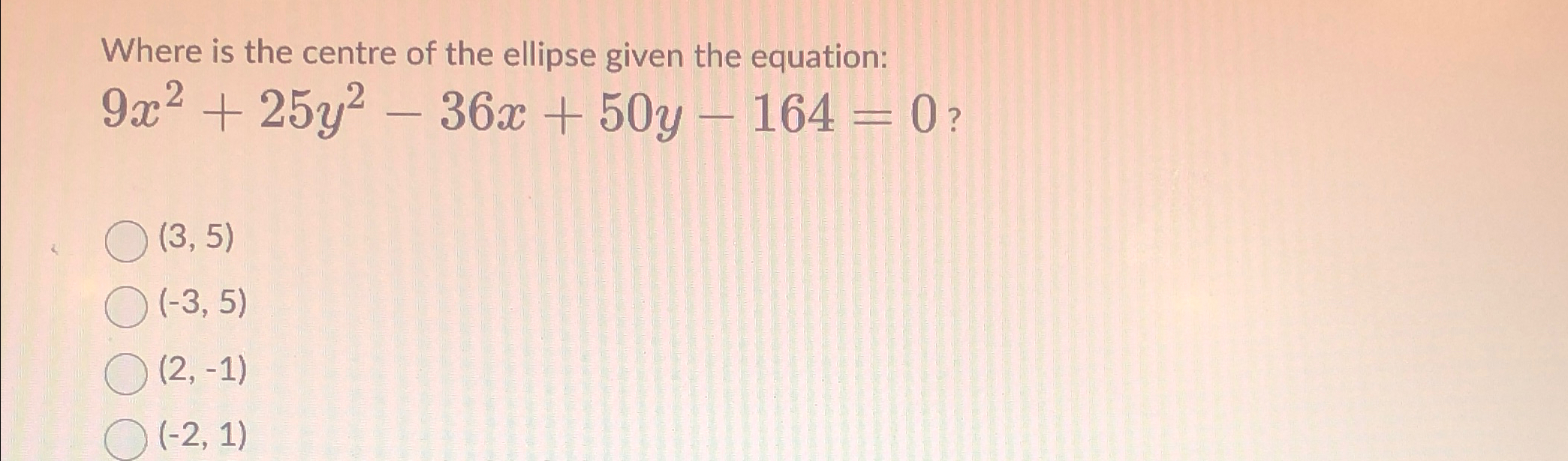 Solved Where is the centre of the ellipse given the | Chegg.com