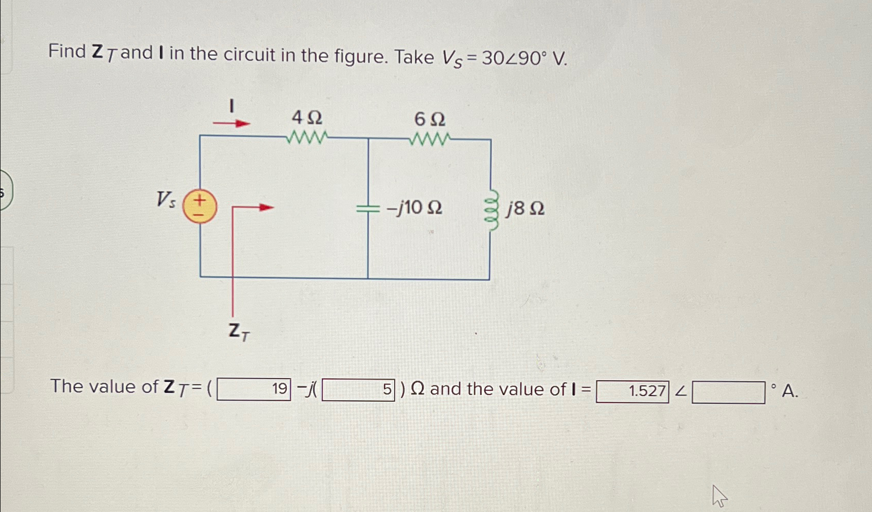 Solved Find ZT ﻿and I in the circuit in the figure. Take | Chegg.com