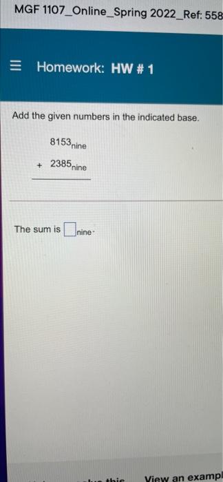 Solved MGF 1107_Online_Spring 2022_Ref: 558 = Homework: HW # | Chegg.com