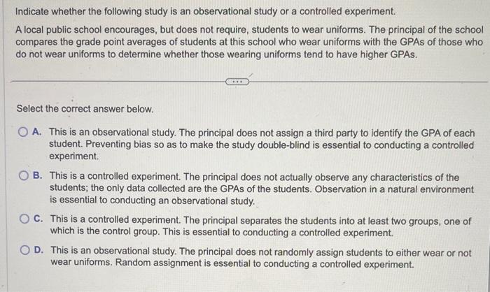 Solved Indicate whether the following study is an | Chegg.com