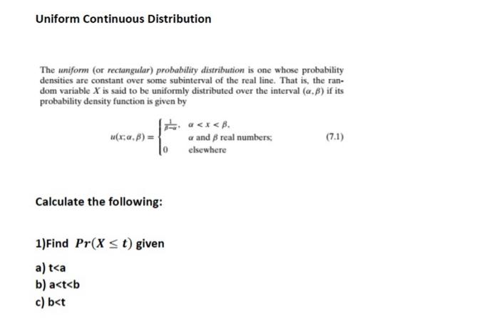 Solved Uniform Continuous Distribution The uniform (or | Chegg.com