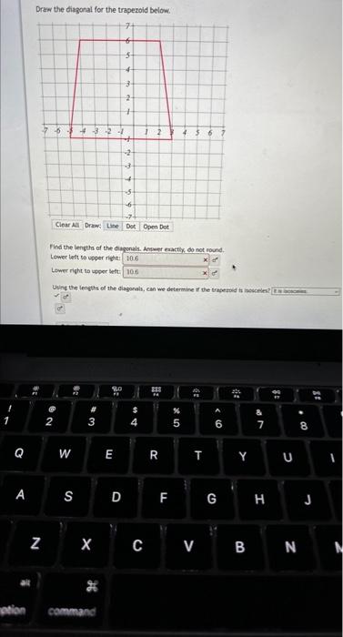 Solved nraw the diagonal for the trapezoid below. Find the | Chegg.com