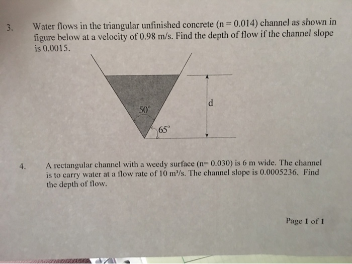 Solved Water flows in the triangular unfinished concrete (n | Chegg.com